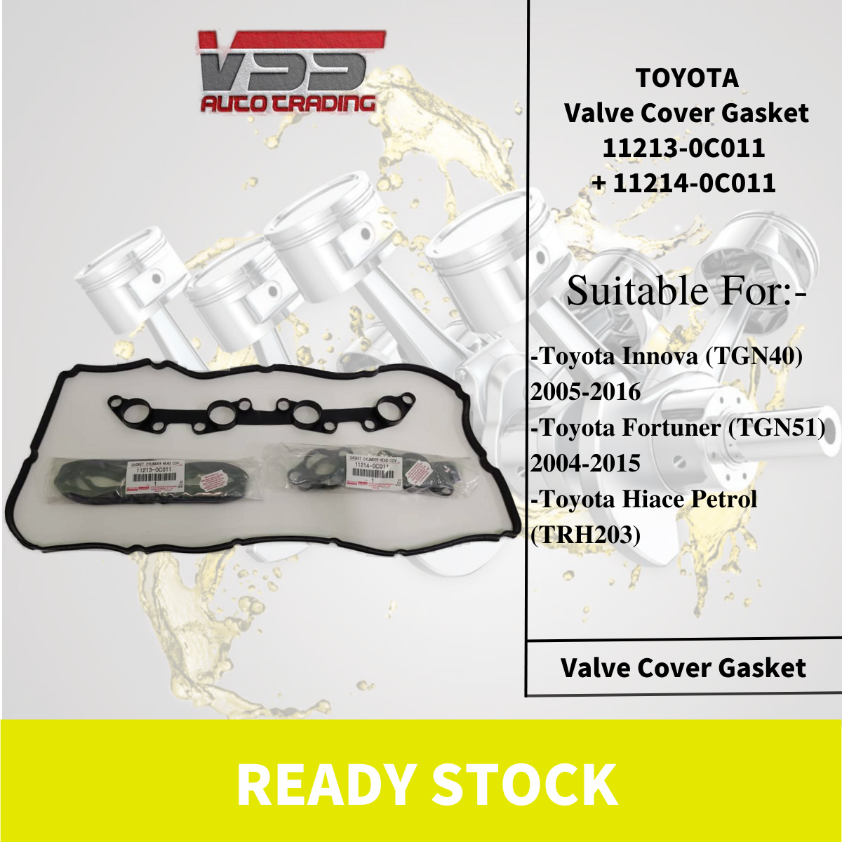 Original Toyota Valve Cover Gasket & Plug Seal for Toyota Innova 2.0 ...