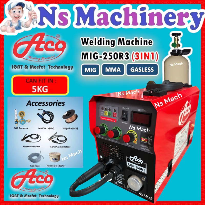 ACO Mig250R3/Mig250z/Mig250v Welding Machine MIG/MMA & GASLESS Welding ...