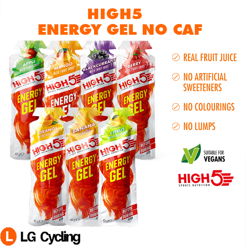 HIGH5 Energy Gel 40g No Caffeine Sports Nutrition Cycling Running Jogging Marathon Ultra Trail ...