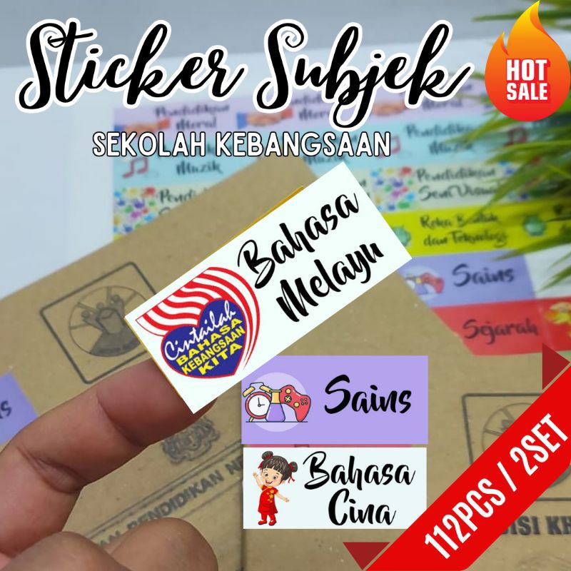 112pcs-2set Sticker Subjek / Label Tag Matapelajaran Buku Sekolah 2cmx4 ...