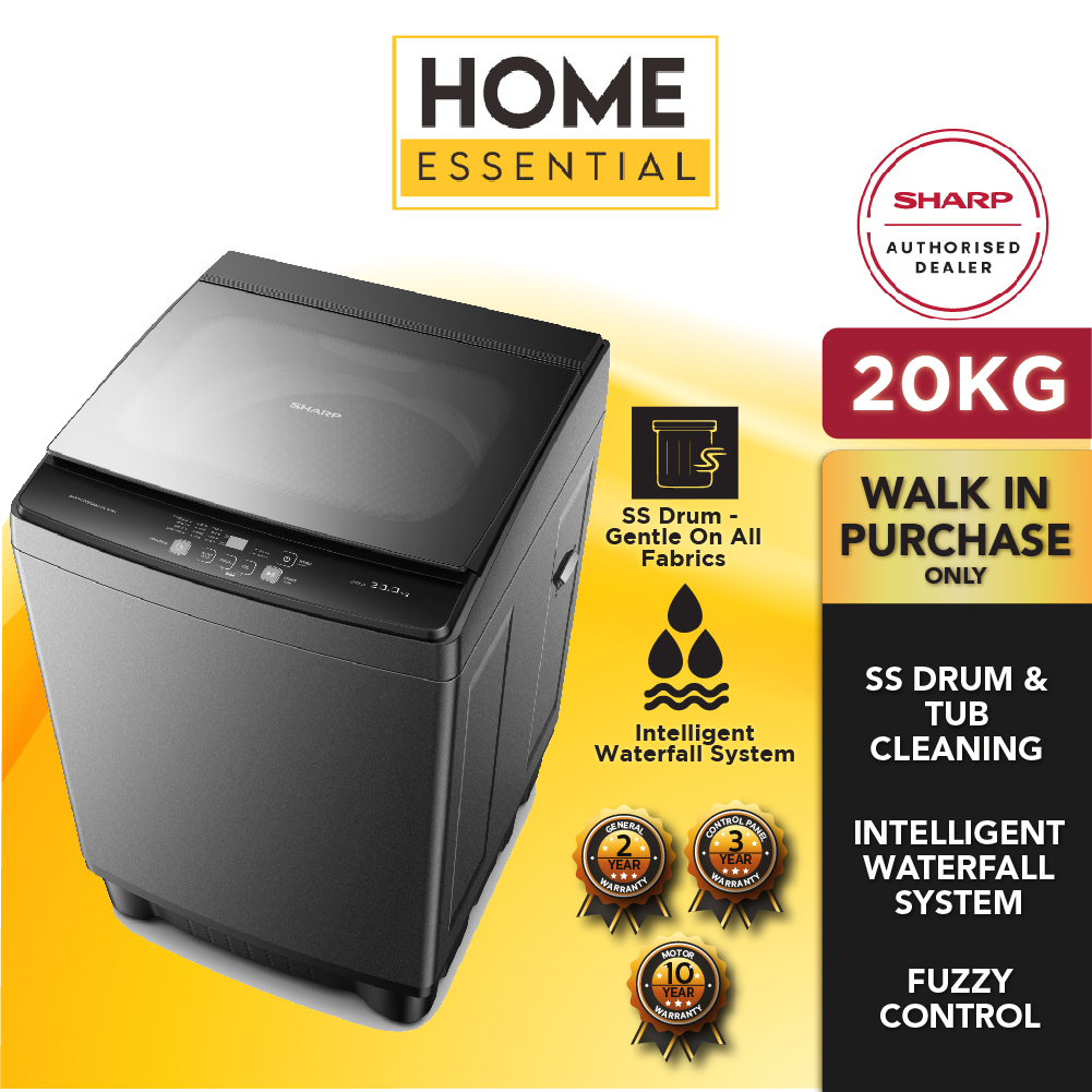 Sharp 20KG Full Auto Top Load Washing Machine ESX2021 | SS Drum | Fuzzy ...