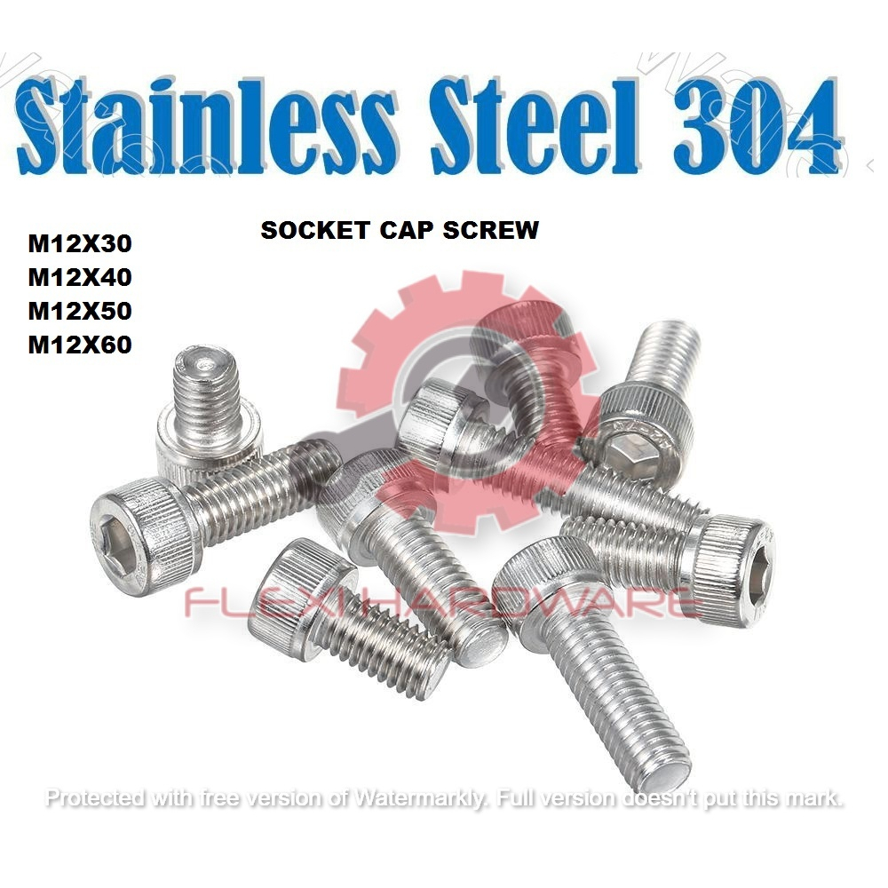 M12 Cap Head Screws 304 Stainless Steel SHINY SURFACE Allen Bolt Hex ...
