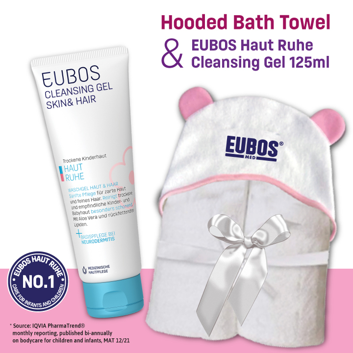 Eubos Baby Hooded Bath Towel - Pink + Eubos Haut Ruhe Cleansing Gel ...