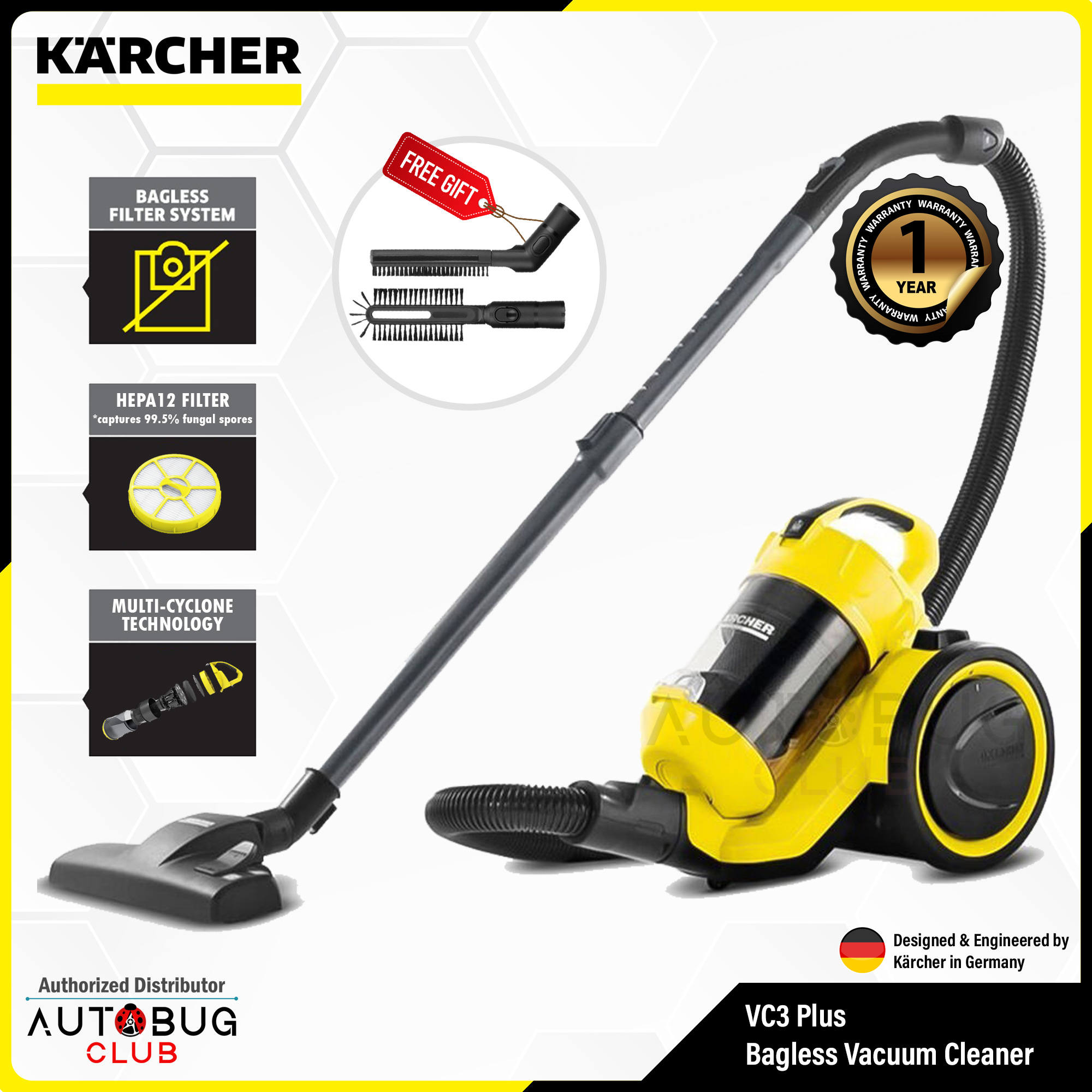 Karcher VC3 PLUS Bagless Vacuum Cleaner Cyclone Vacuum Cleaner HEPA Filter Vaccum 吸尘器 | Shopee ...