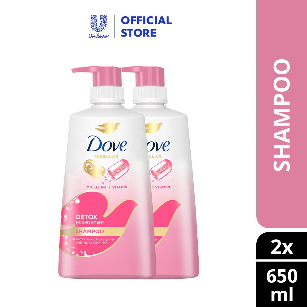 [Bundle of 2] Dove Micellar Pink Salt Shampoo Detox Nourishment 650ml ...