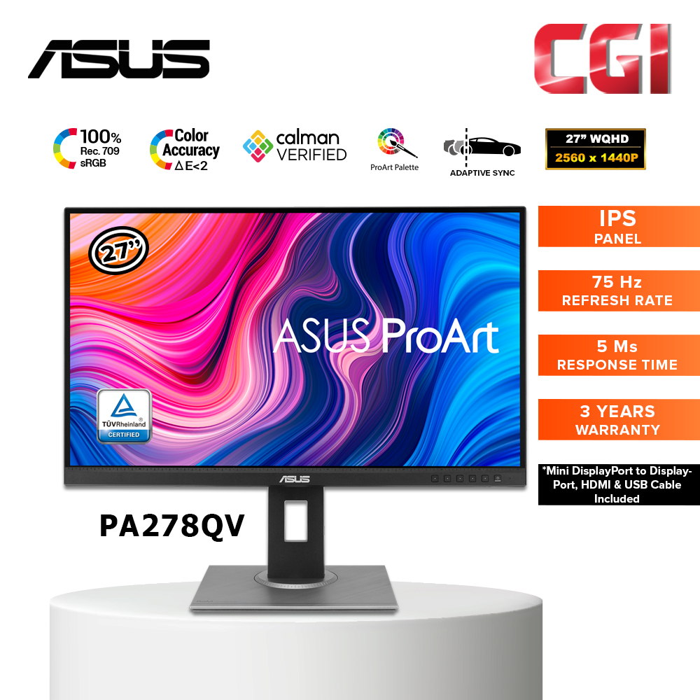 Asus ProArt Display 27" PA278QV WQHD IPS 75Hz Adaptive Sync 100% SRGB ...