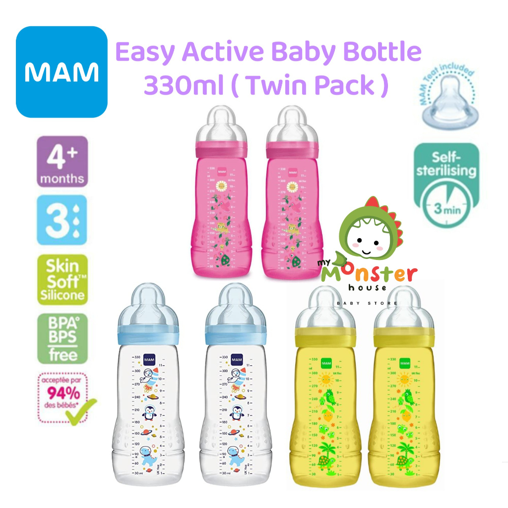 MAM Easy Active Baby Bottle 330ml ( Twin Pack ) 1 Pack 2 Bottle with ...
