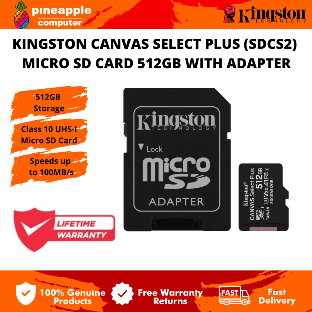 Kingston Canvas 512GB Select Plus Micro SD Card Memory Card 100MB/s Class 10 UHS-I Card SDCS2 ...