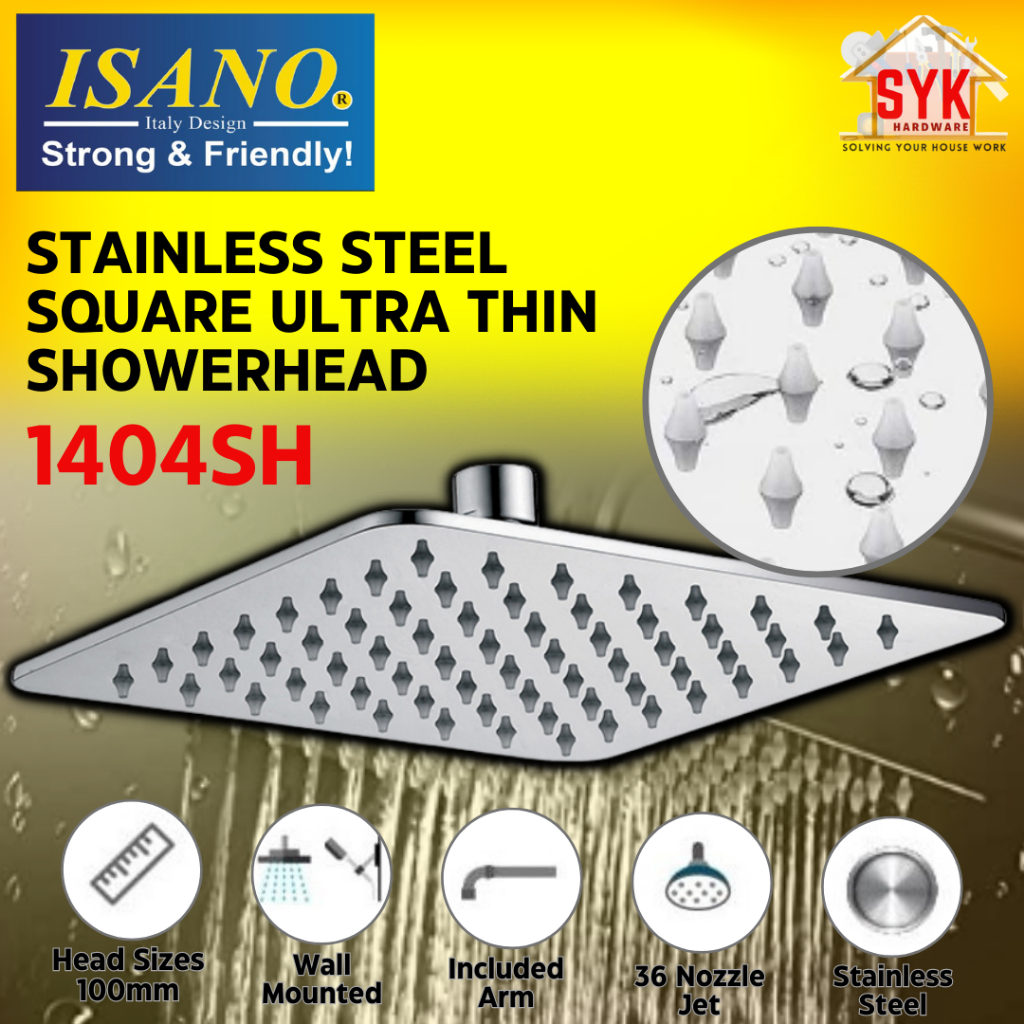 SYK ISANO 1404SH 1Pcs Stainless Steel Square Shower Head High Pressure ...