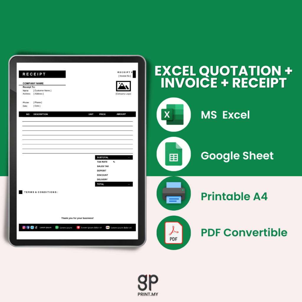 Auto Calculation Invoice Template Exce| 3 in 1 Quotation, Invoice ...