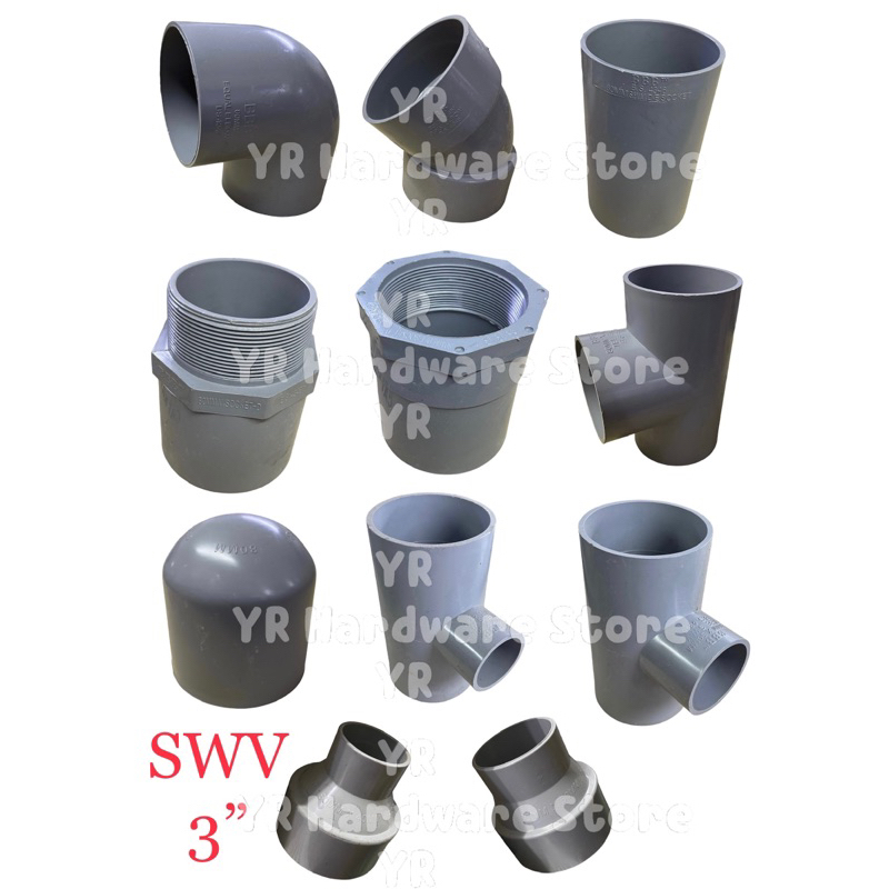 3” 80mm PVC Pipe Fitting SWV Nipis socket elbow tee valve socket pt ...