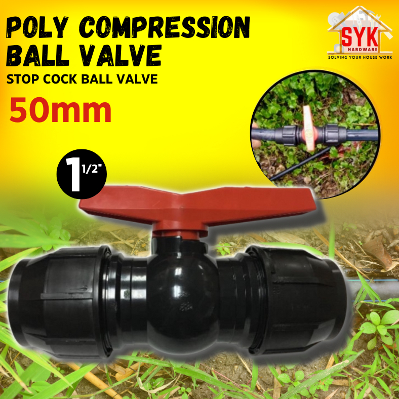 SYK 50mm Poly HDPE PP Ball Valve Stop Cock Irrigation System Stop Tap ...
