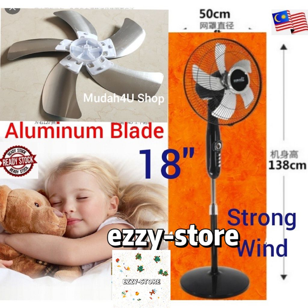 18 Inches Aluminum Blade 4 Speed Super Strong Wind Stand Fan Timer 1 Hr ...