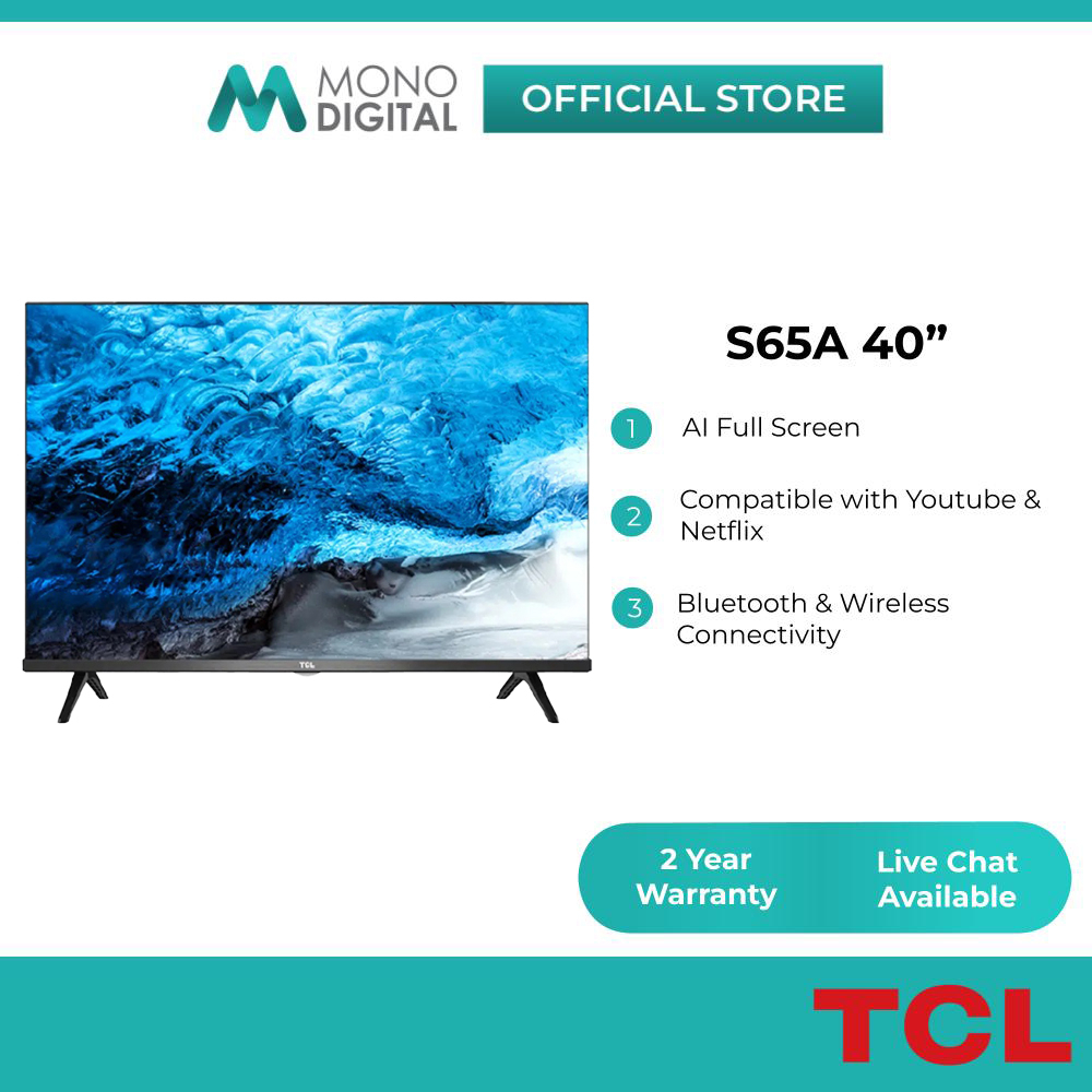 TCL S65A HD 40" Android Smart LED TV - AI Full Screen | Bezel-less | Voice Seach | HDR ...
