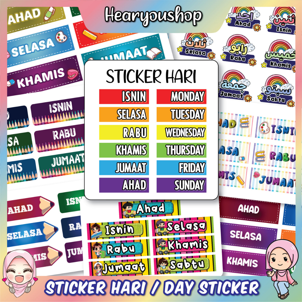180PCS STICKER HARI ANAK SEKOLAH WARNA WARNI MURAH - DAY STICKER FOR ...