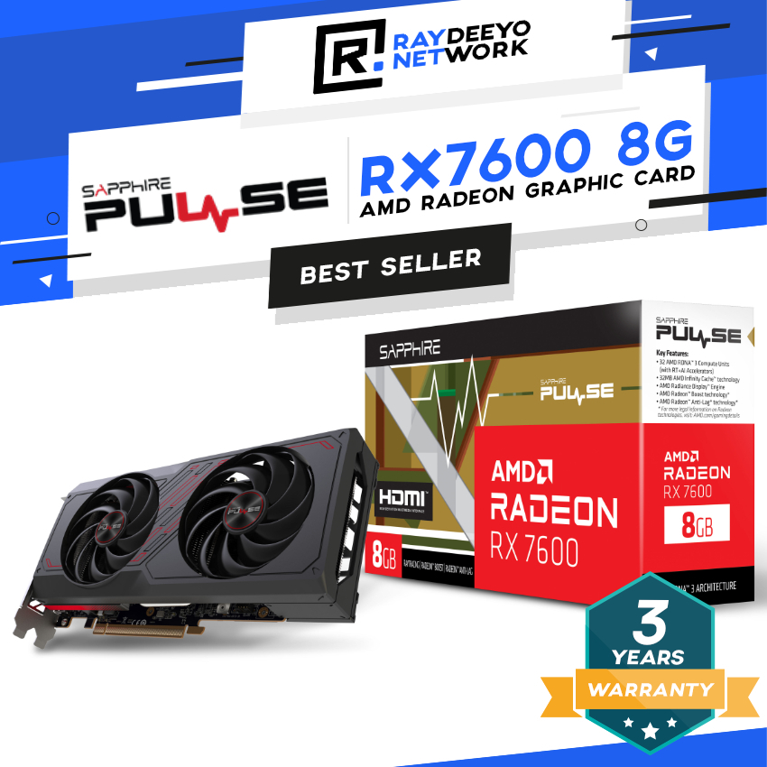 SAPPHIRE PULSE AMD Radeon RX 7600 Gaming 8GB GDDR6 GPU Graphic Card ...