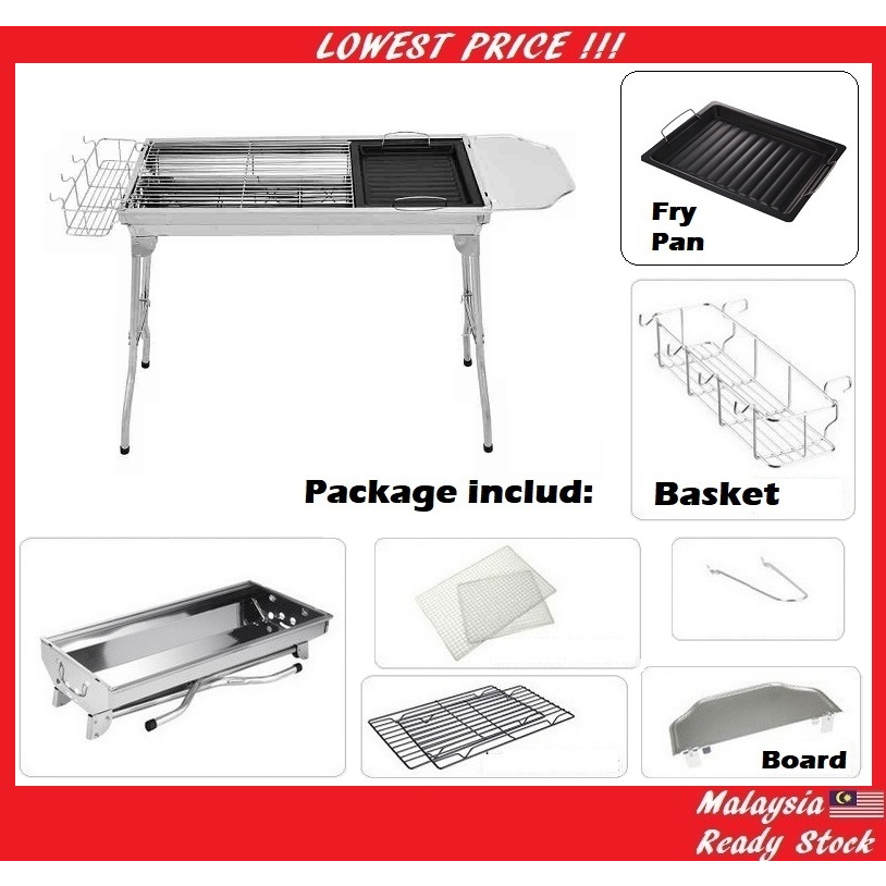 BBQ Grill Stainless Steel Full Set Barbeque Portable Folding Charcoal ...