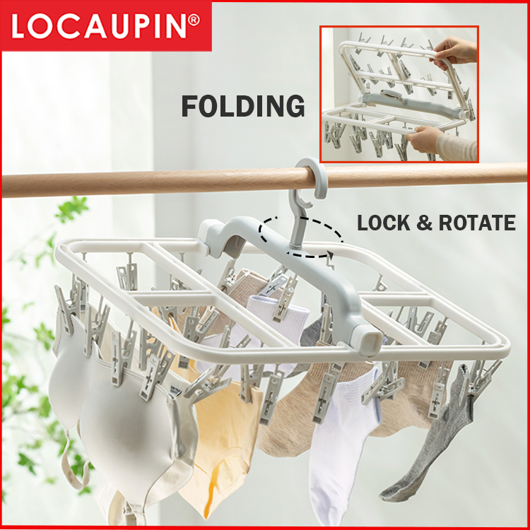 Locaupin Foldable Clip Hangers with 12/20/32 Drying Clips, Underwear ...