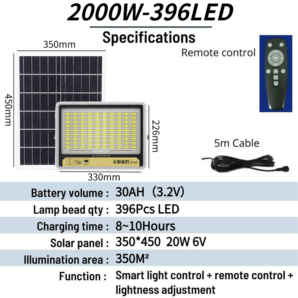 【Ready stock】Lampu Solar 2000W Spotlight Flood Light Bright Outdoor ...