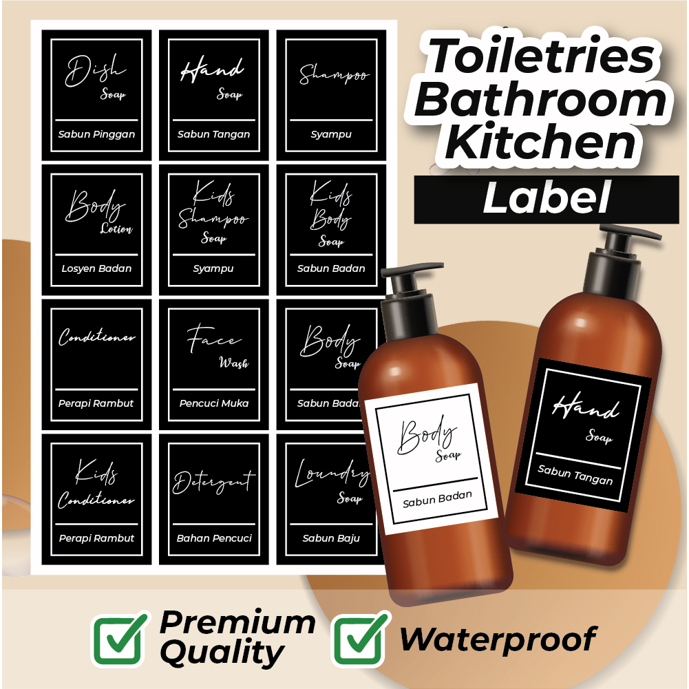 32PCS Sticker Toiletries Bathroom Label, Waterproof Sticker Label ...