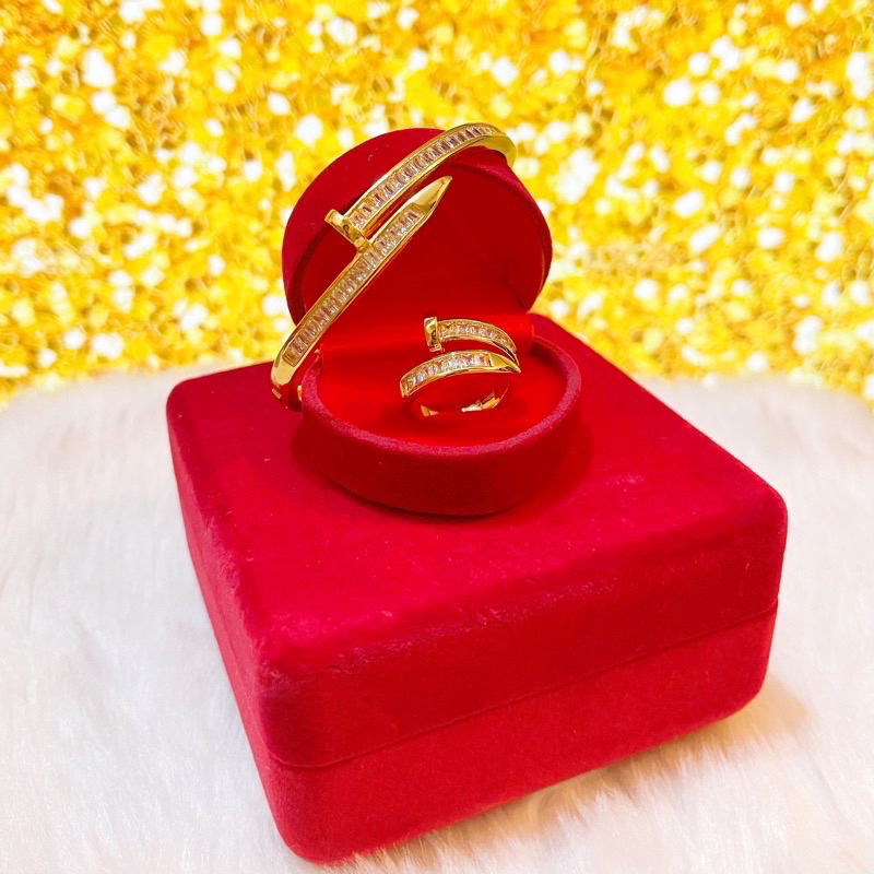 GELANG PAKU DIAMOND / BANGLE PAKU DIAMOND / SET CINCIN COP 916 ( Emas ...