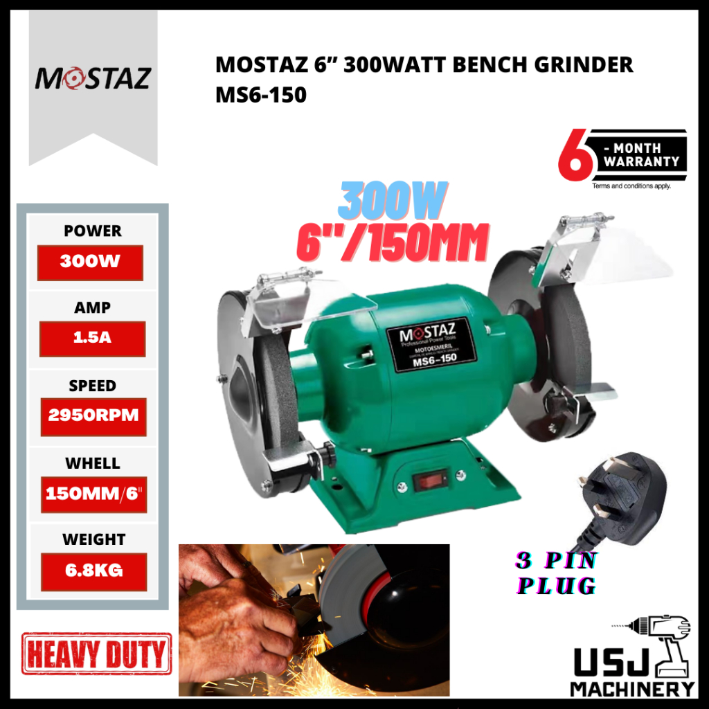 MOSTAZ 6” 300Watt Bench Grinder MS6-150 - Heavy Duty - 6 Months Local ...