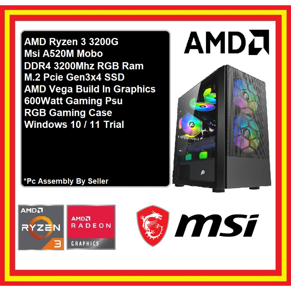 GAMING VALUE PC DESKTOP AMD RYZEN 3 3200G/8GB/256GB SSD/AMD Vega 8/600W ...
