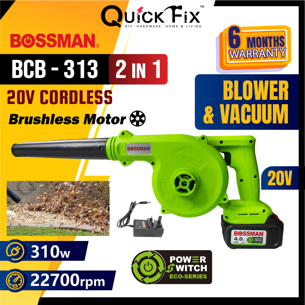 QuickFix BOSSMAN 2 in 1 20V Cordless Air Leaf Blower Dust Vacuum BCB ...