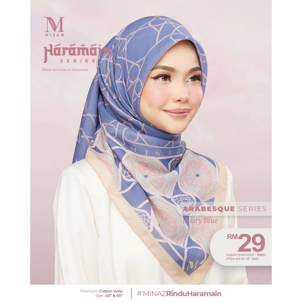 MINAZ HIJAB HARAMIN SERIES : ARABEQUE SERIES (DUSTY BLUE) | Shopee Malaysia