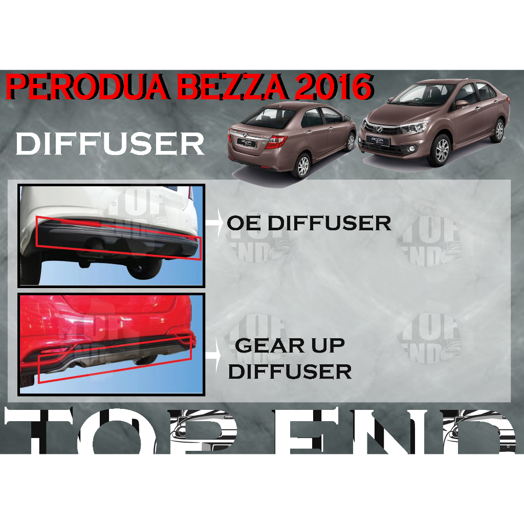 PERODUA BEZZA ADD ON REAR DIFFUSER GEAR UP/OE FOR ORIGINAL BUMPER ...