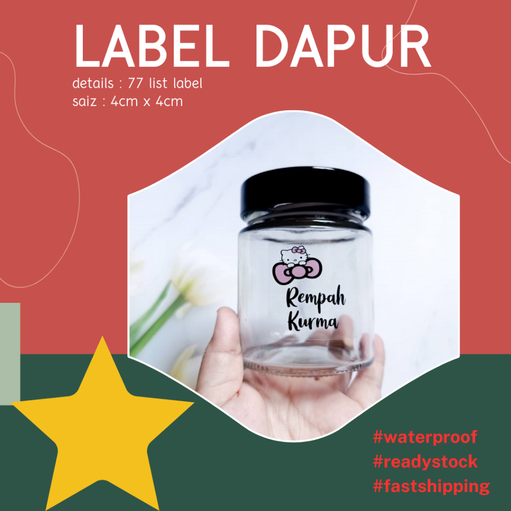 77pcs Label Dapur Hello Kitty Sticker Waterproof Transparent 4cm Petak ...