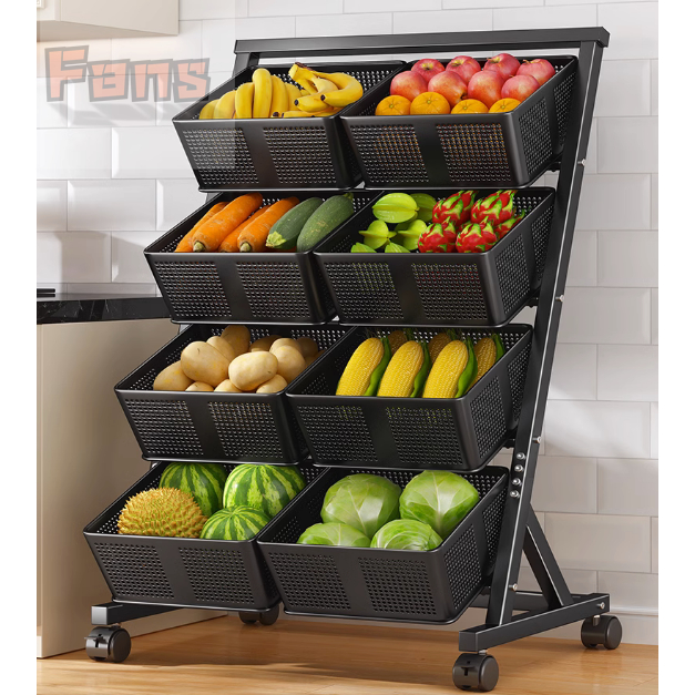 Portable Kitchen Basket Fruits Vegetables Basket Rack With Wheel ...
