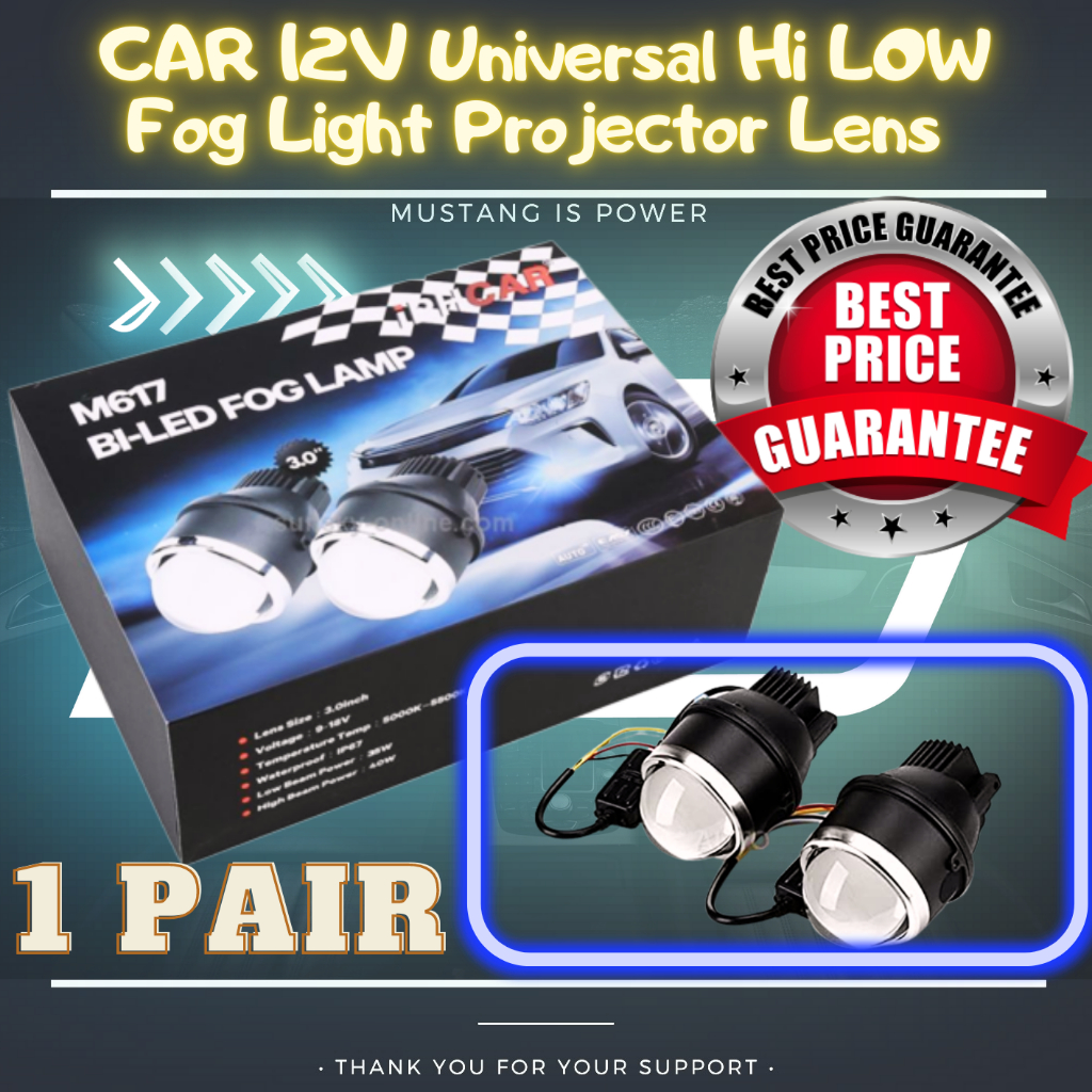 [ IPH M617 INSTALL HAVE POWER LED ] 1 PAIR CAR 12V Universal Hi LOW Bi-Xenon Fog Light Projector ...