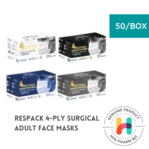 RESPACK 4-PLY DISPOSABLE ADULT SURGICAL FACE MASKS 50/BOXES (EARLOOP ...