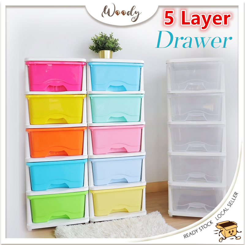 【Woody】5 Tier Drawer Cabinet Multipurpose Colourful Storage Drawer ...