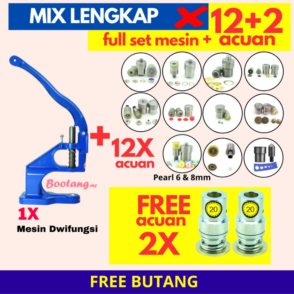 14 Set Acuan Mesin Buat Butang Snap dan Butang Bungkus Free Butang ...