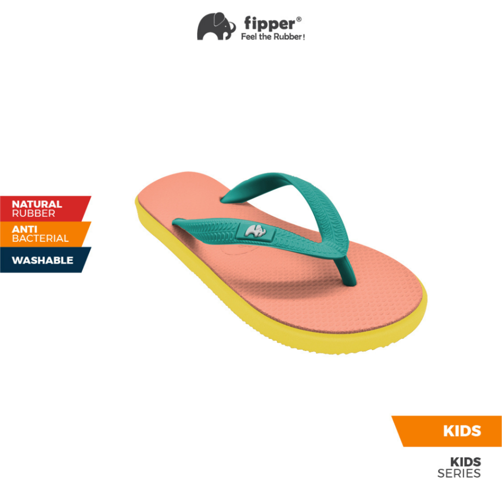Fipper Slipper Kids Rubber for Children - Peach Light/Yellow/Turquoise ...