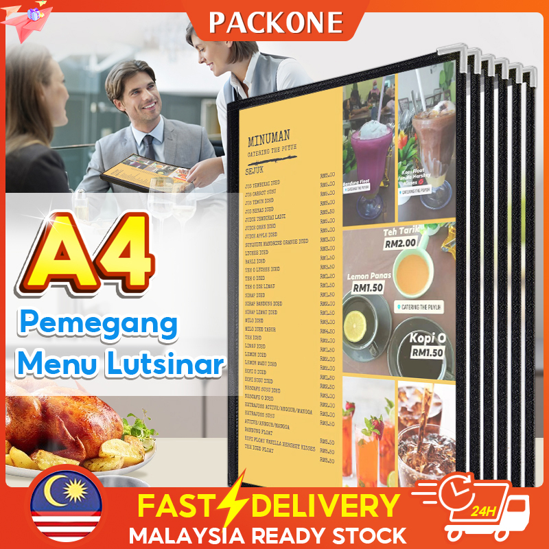 PACKONE 🔥A4 Menu Cover Restaurant Cafe Transparent Clear Menu Holder ...