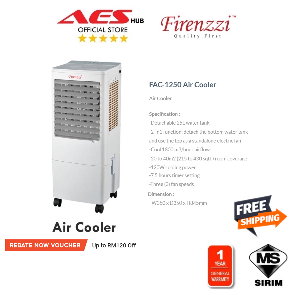 FREE SHIPPING Firenzzi Air Cooler Portable 25L Large Water Tank ...