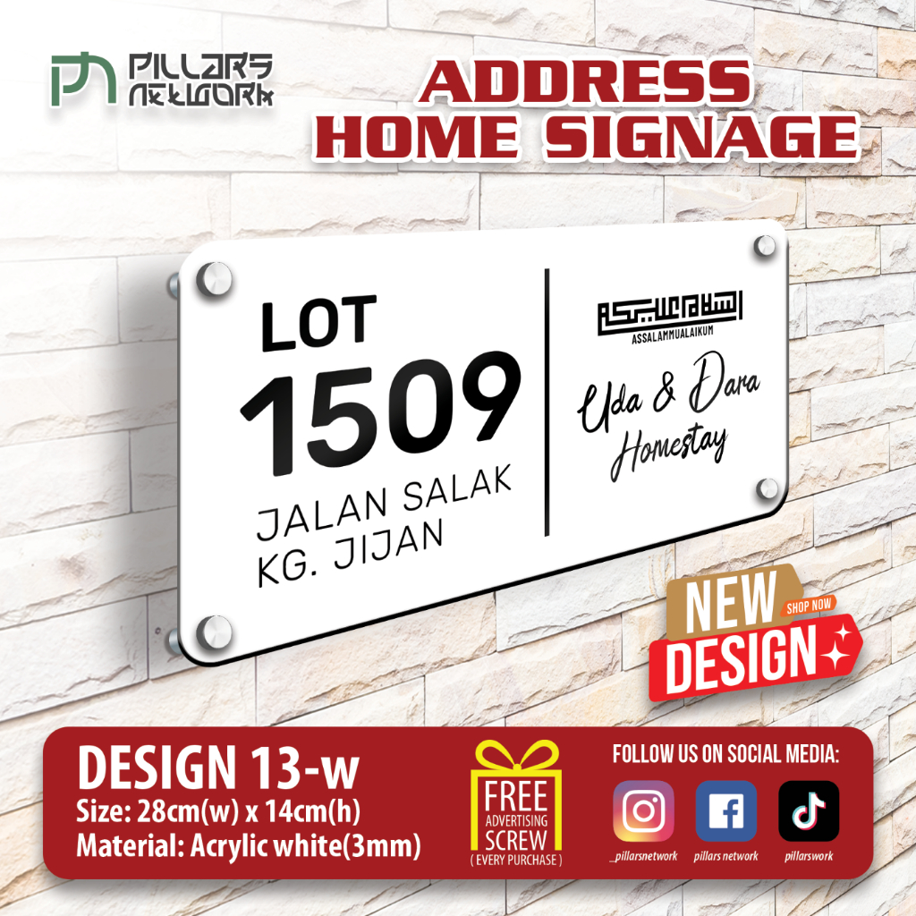 Custom Signage Rumah Plate Alamat Rumah Modern House Number Plat ...