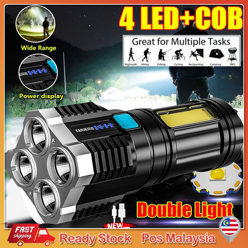 Super Bright 4-Core P1000 LED Flashlight Rechargeable Torch Light with USB Charging LED lampu ...