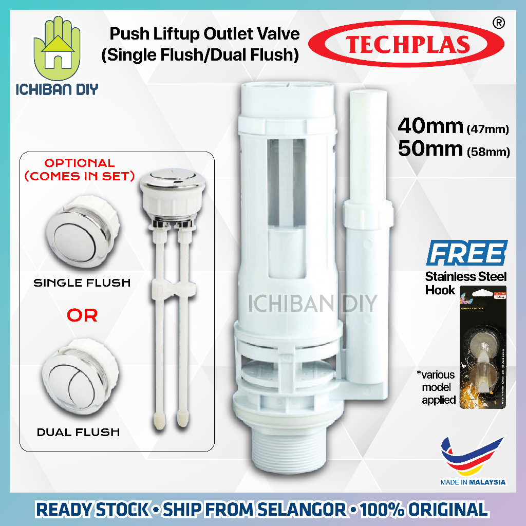 Techplas Single/ Dual Flush Push Button Liftup Outlet Valve Water Tank Pump Cistern Spare Part ...