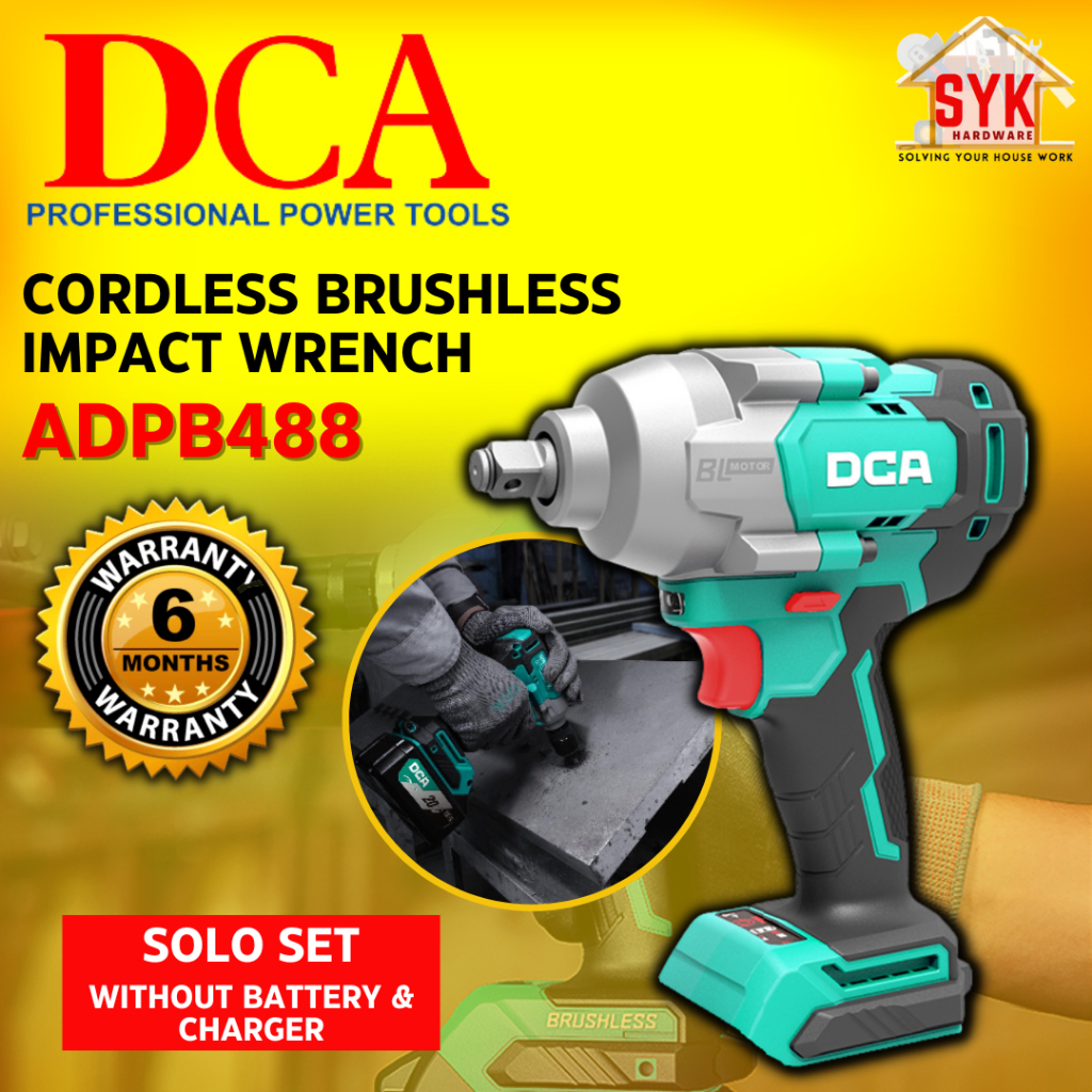 SYK DCA ADPB488 20V Cordless Brushless Impact Wrench SOLO SET Mesin ...