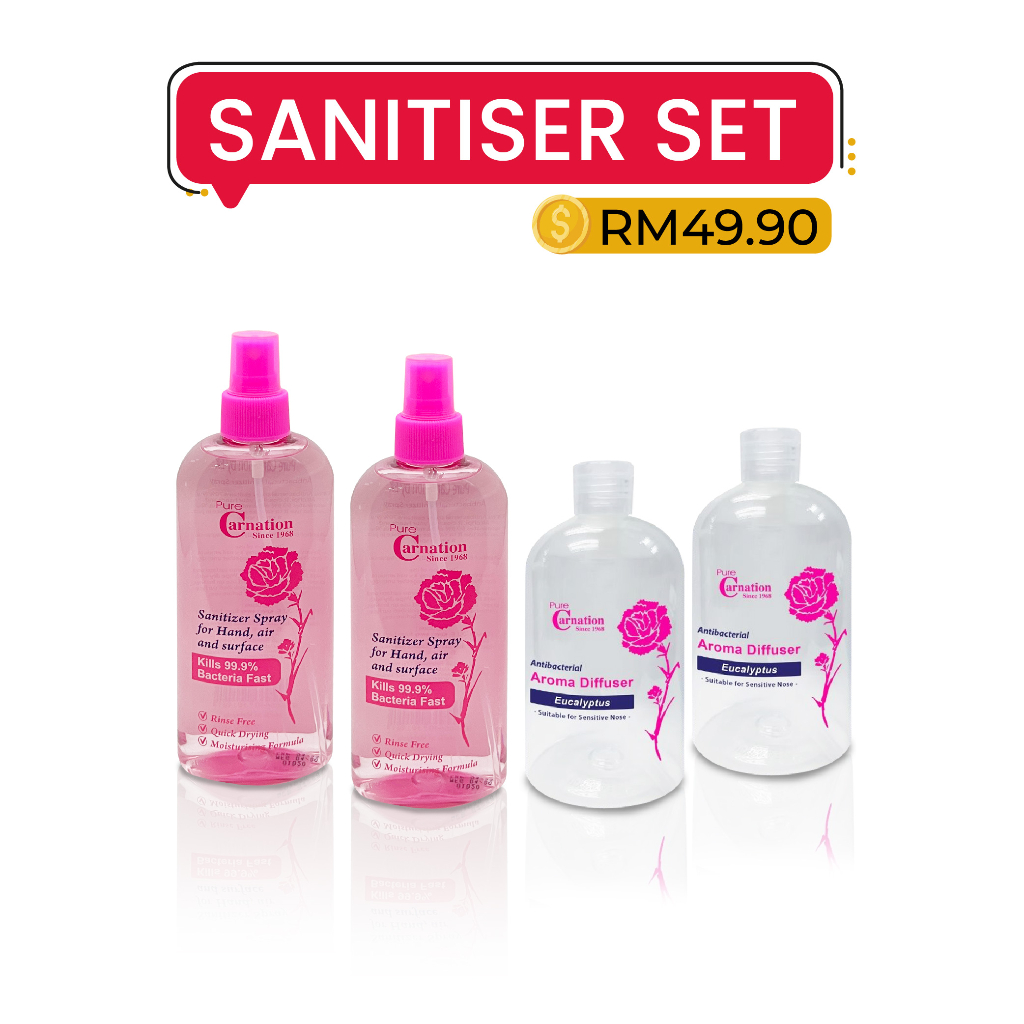 Bundle Combo 33: Pure Carnation Eucalyptus Aroma 500ml x2 + Pure Carnation Antibacterial Spray ...