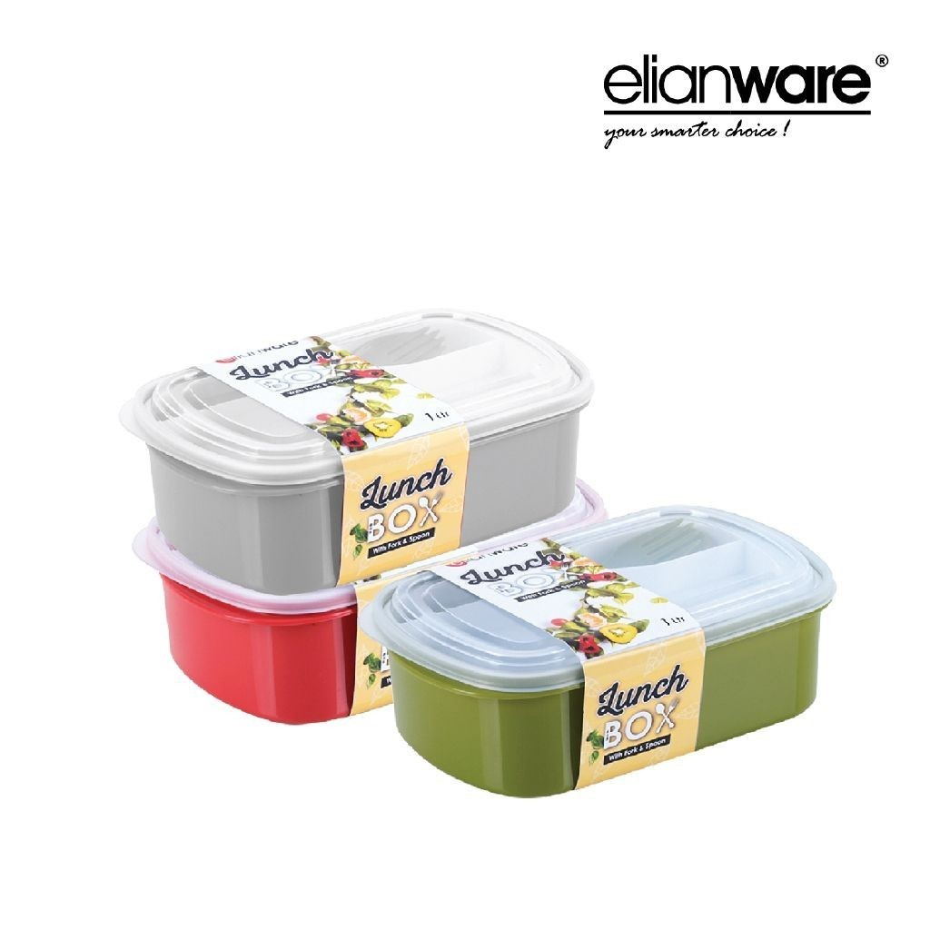 Elianware Plastic Bento Lunch Box With Fork & Spoon Food Keeper ...
