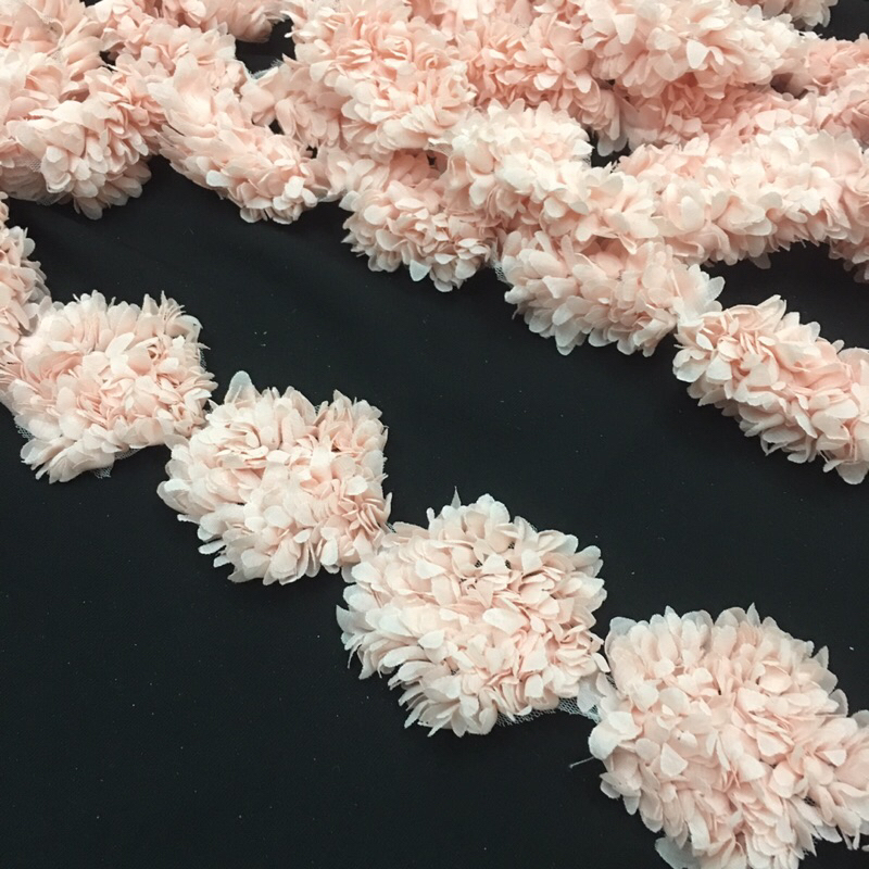 0327_1 meter 6cm width Chiffon Lace Mesh Fabric Carnation Flower Pink ...