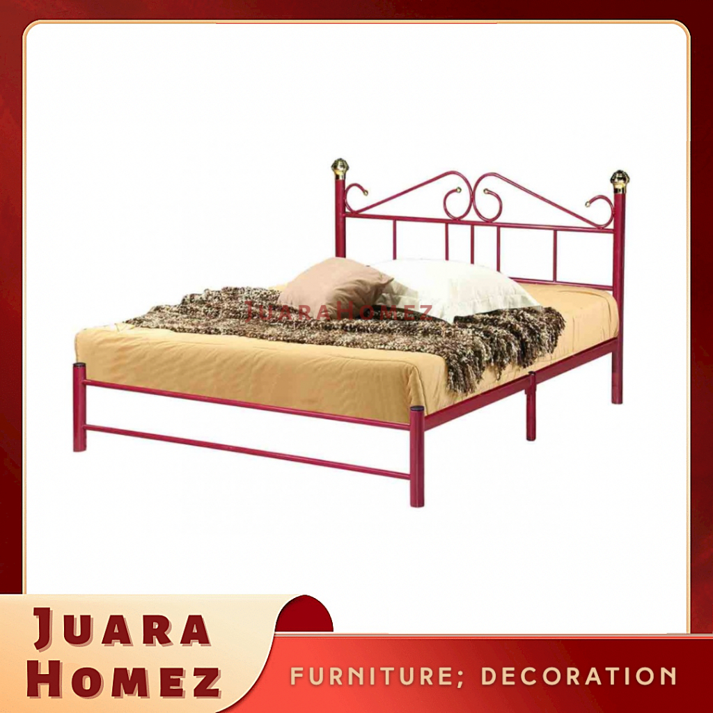 Maroon Queen Bed Metal Bed Frame / Double Bed/Bedroom Furniture/ Katil ...