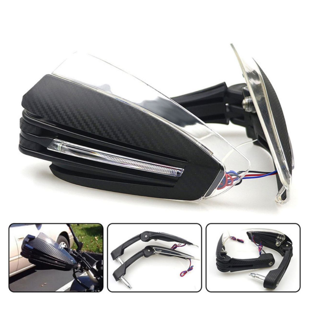 Universal Motorcycle Hand Guard Handlebar Wind Protector Handguard LED ...