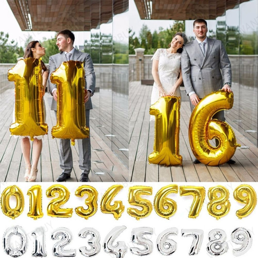 40 Inch Super Large Size Number Foil Balloon Gold Silver Party ...
