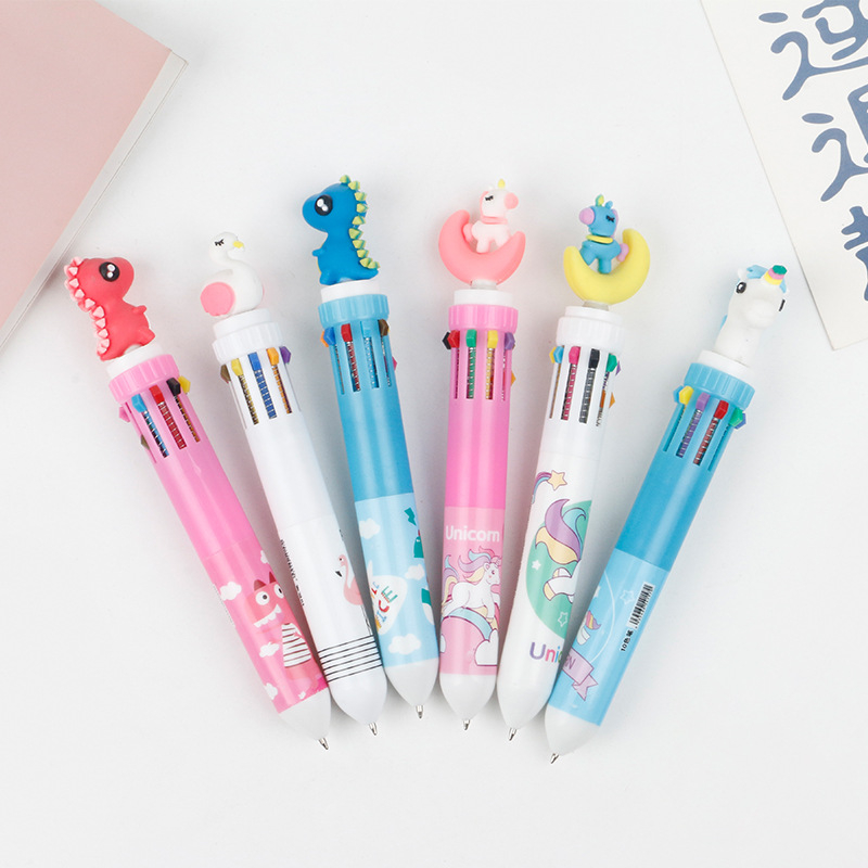 10 in 1 Cartoon Pen 10 color Retractable Unicorn Dinosaur ten colors ...